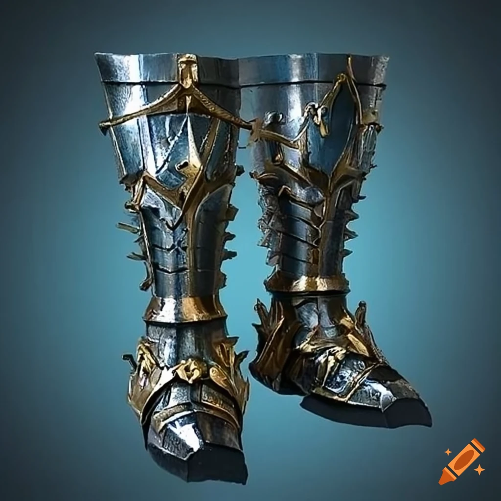Mithril plated knight boots for rpg game with a magical aura on Craiyon