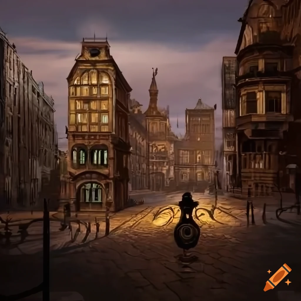 Steampunk city with airships, Victorian architecture, and steam-powered ...