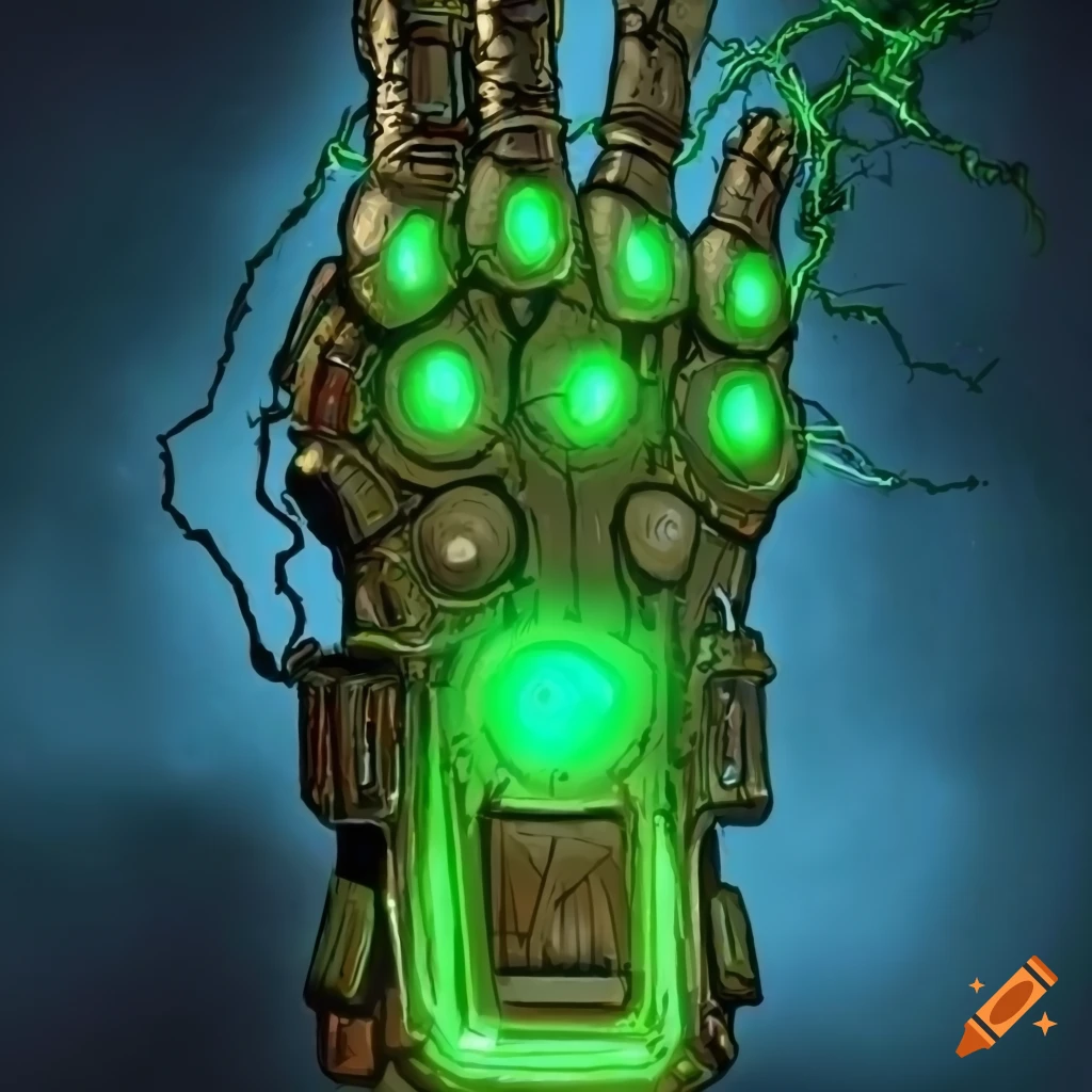 Scifi electric gauntlet with green lightning crackling in old comic ...