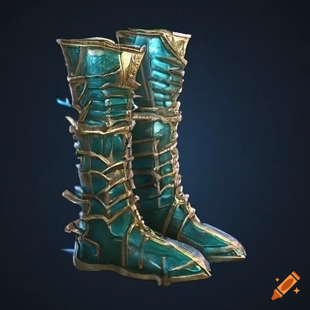 Legendary enchanted mithril boots for RPG game knight's armor on Craiyon
