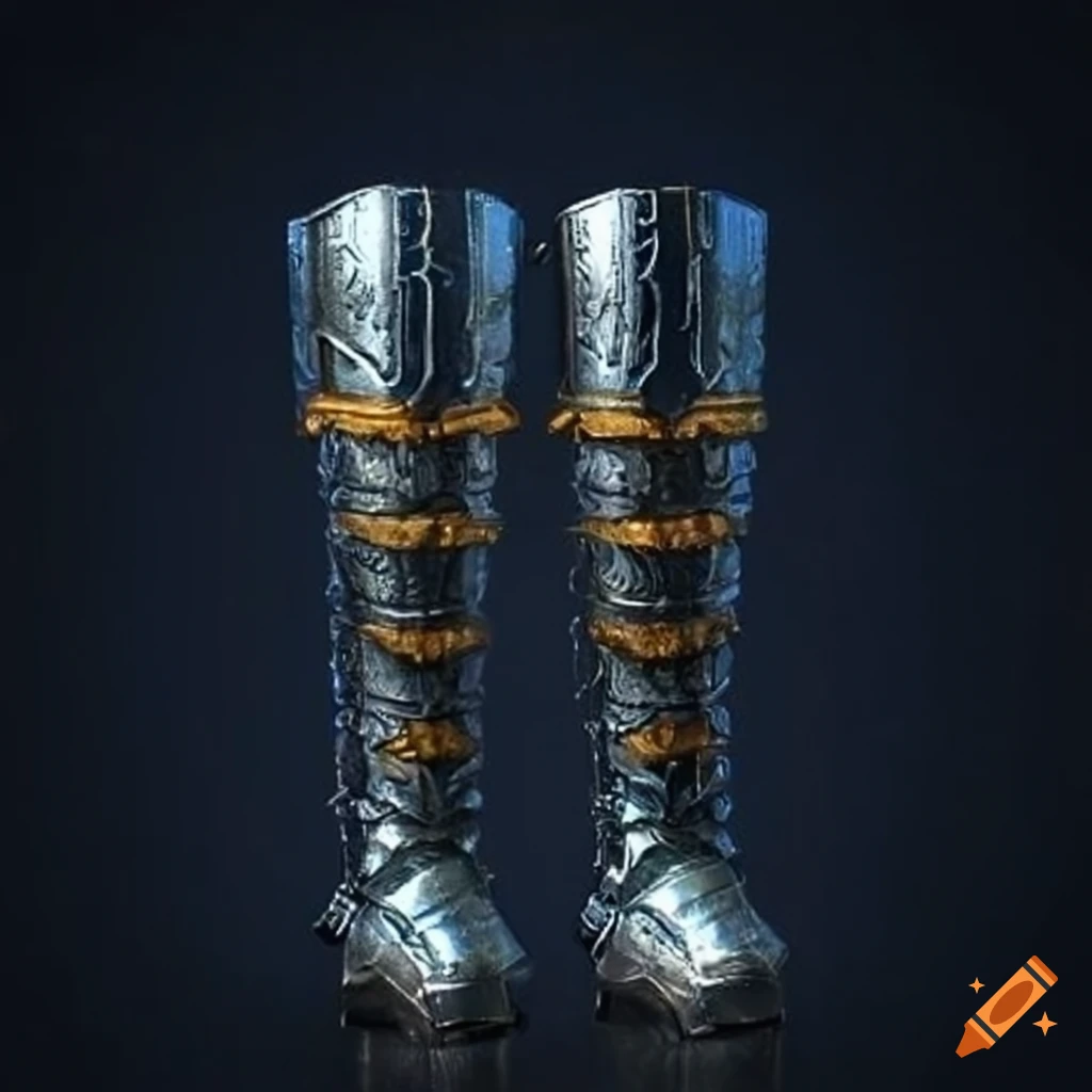 Adorned mithril plated knight boots in a fantasy design for rpg game on ...