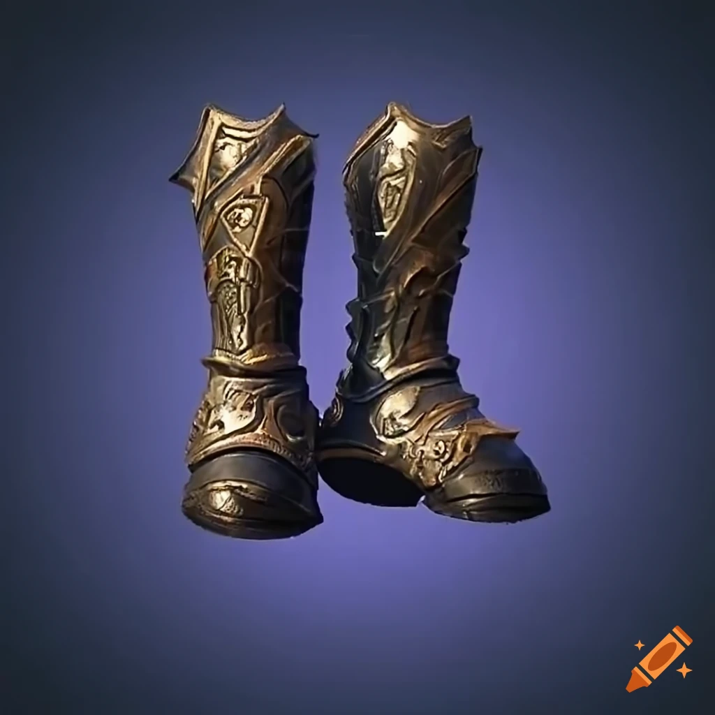 Enchanted mithril boots for a knight's RPG armor set on Craiyon