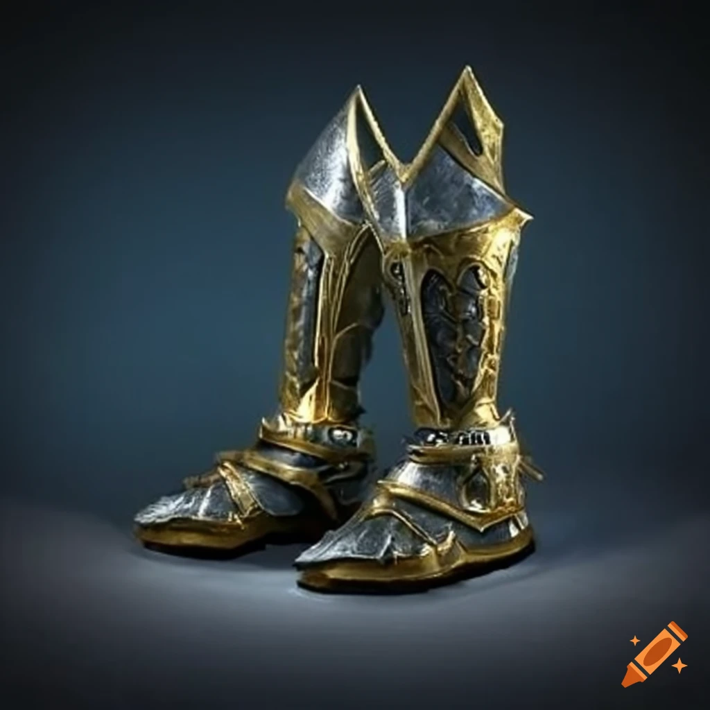 Medieval mithril plated knight boots for leg armor in a fantasy setting ...