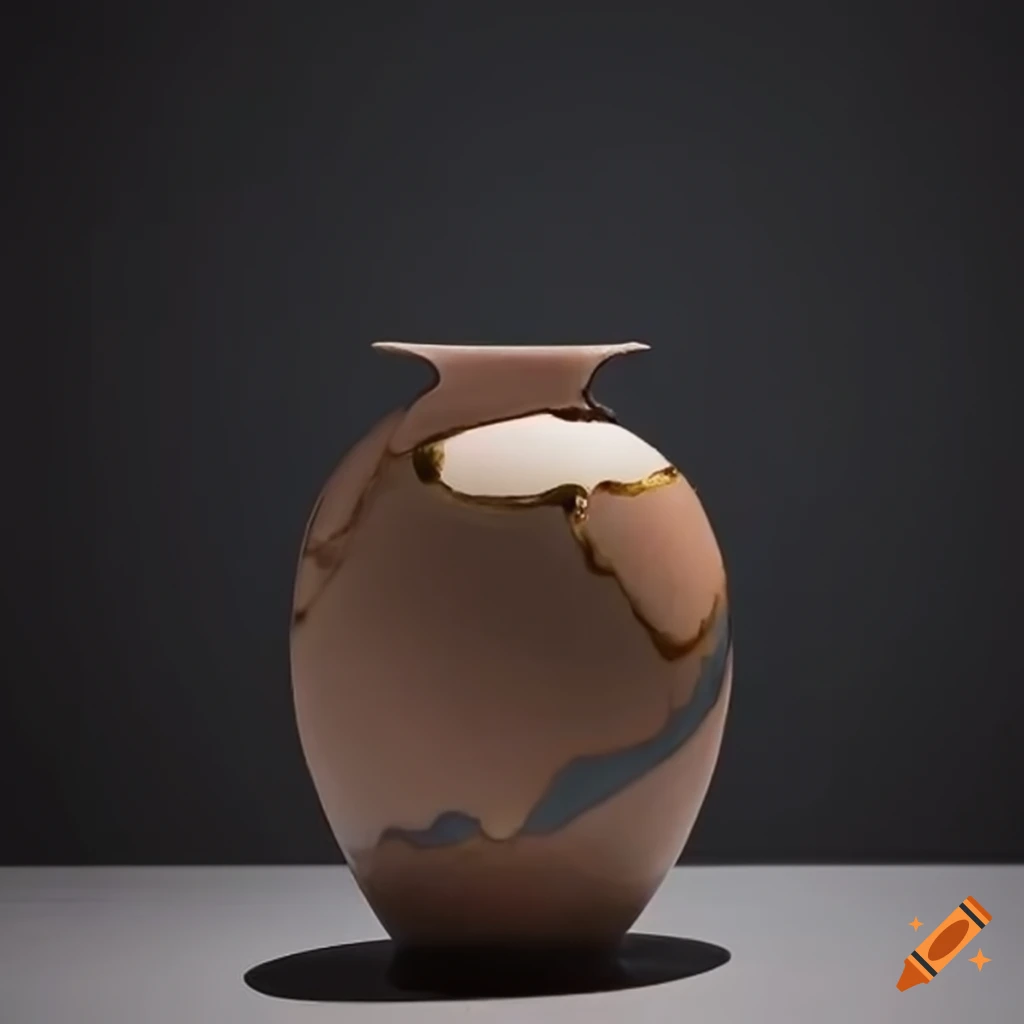 Chipped kintsugi vase with intricate repairs on Craiyon