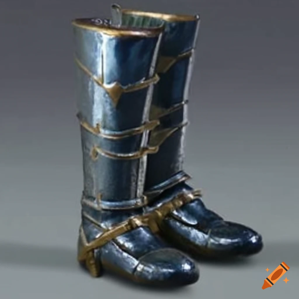 Mithril-plated medieval knight boots with a mystical aura for RPG ...