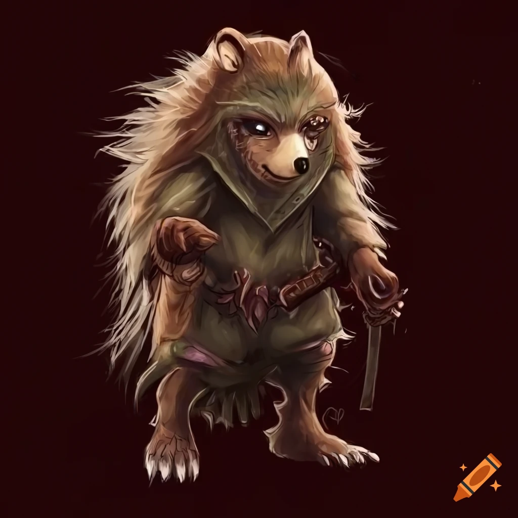Intricately designed giant anthropomorphic hedgehog ranger in a dnd ...