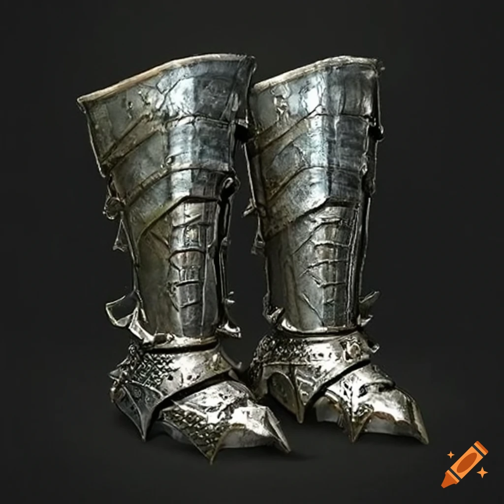 Medieval pair of adorned mithril plated knight boots for leg armor slot ...