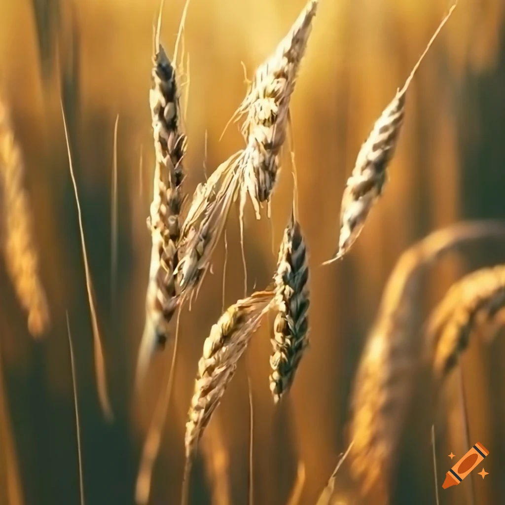 Field with oats, wheat, rye, barley, and raining hops under the sun on ...