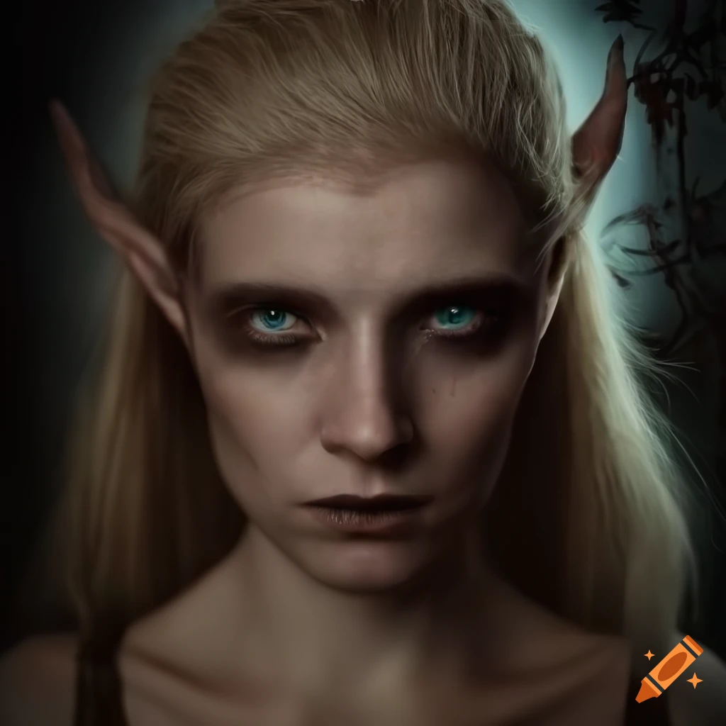 Elf with blonde hair and halo of fungal spores in a haunted forest on ...