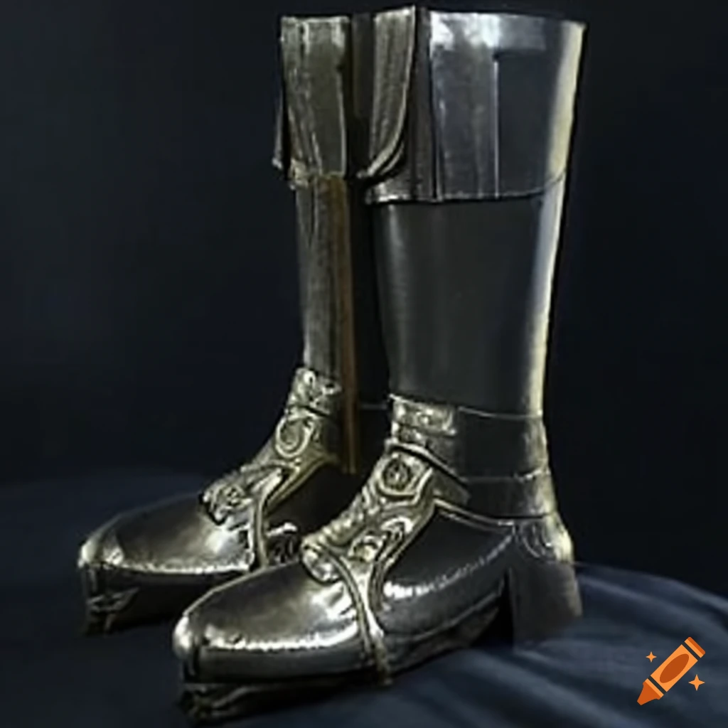 Mithril-plated medieval knight boots with a mystical aura for RPG ...
