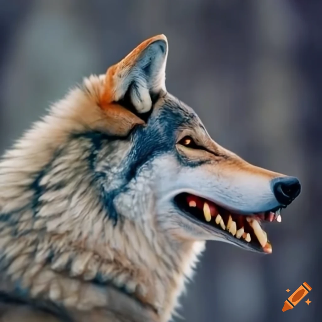 Profile of a fierce wolf with sharp teeth on Craiyon