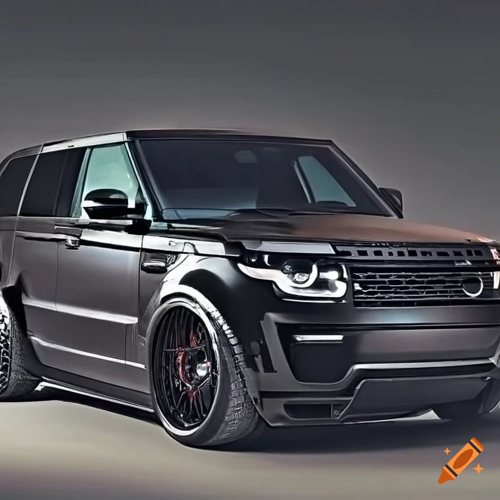 Custom black land rover hse with ultra-wide body kit and slick tires on ...