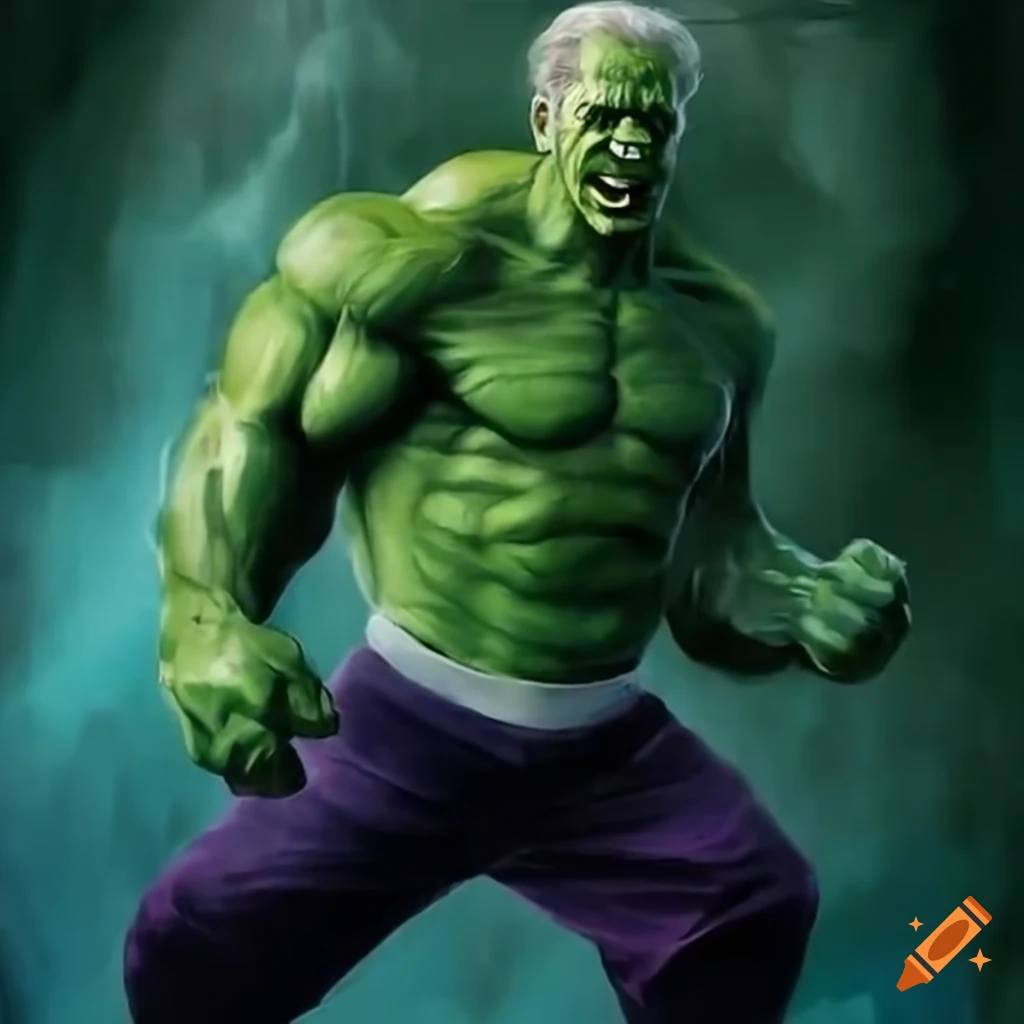 Joe Biden depicted as the Hulk and Bruce Banner in a dynamic pose on ...