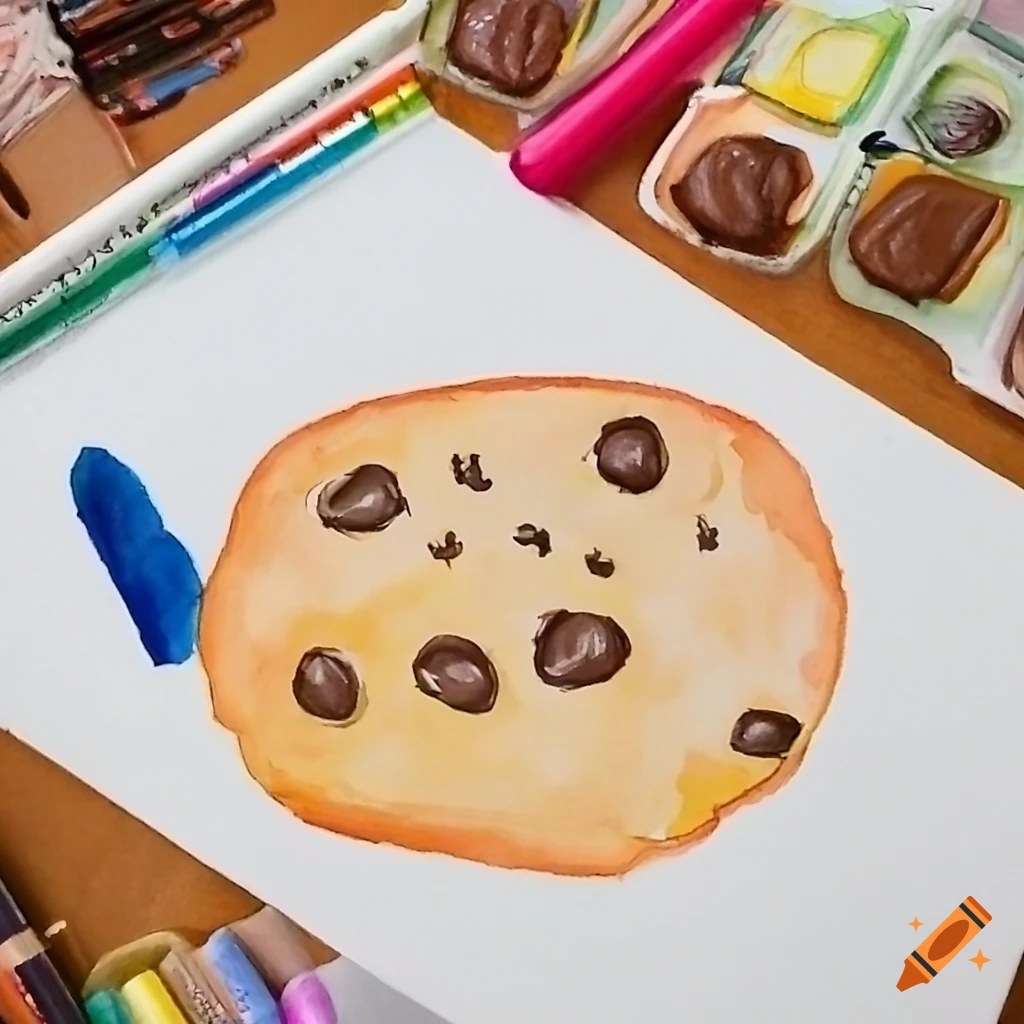 Coloring pencil drawing of a chocolate chip cookie in child-like style ...