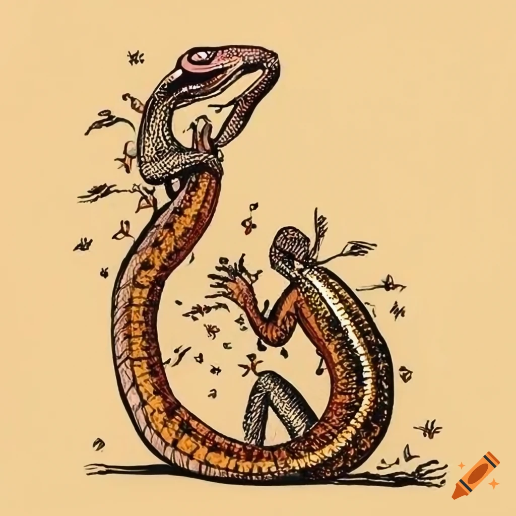 Lizards drinking at a desert oasis in an ink drawing on Craiyon