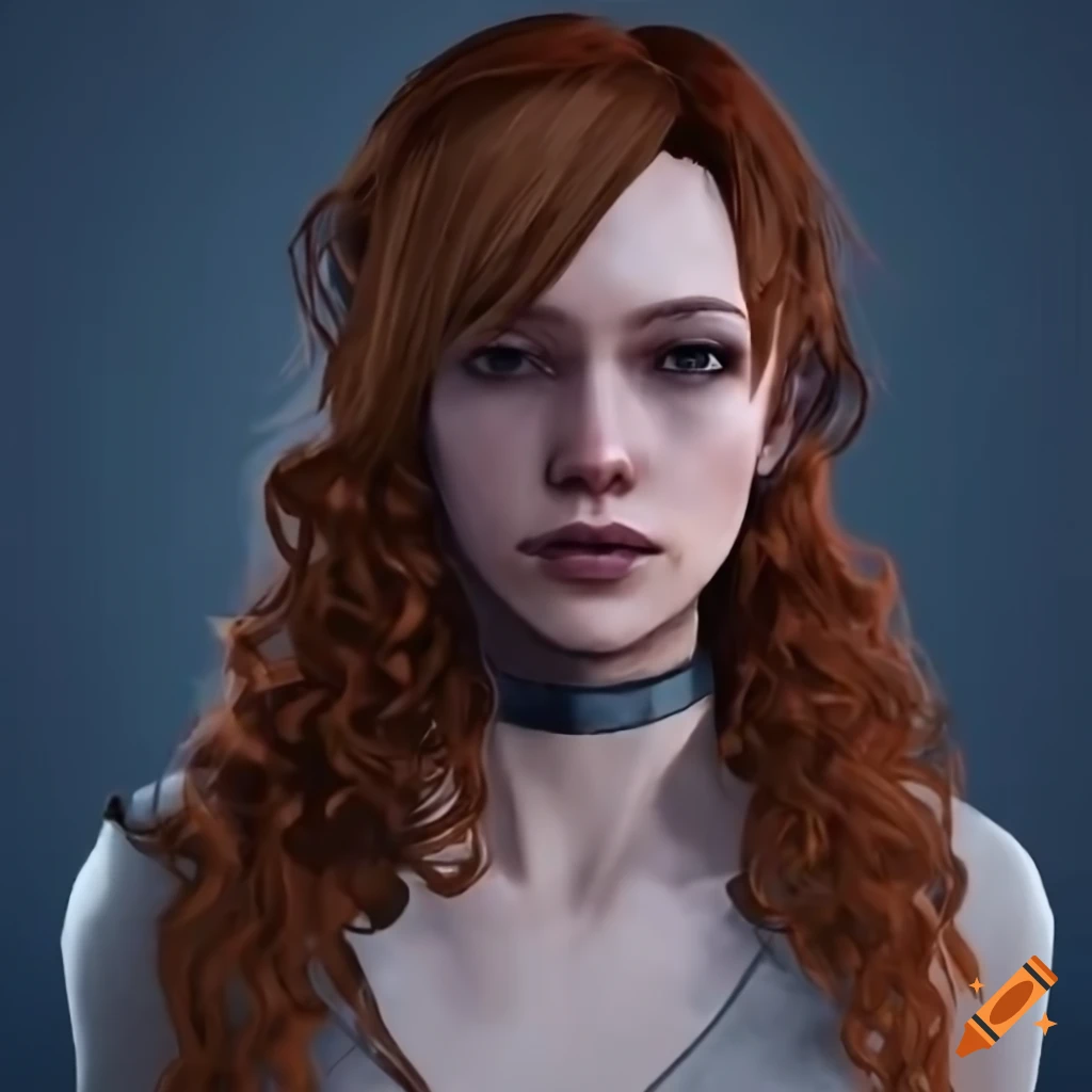 Female caretaker android with long curly ginger hair, freckles, and ...