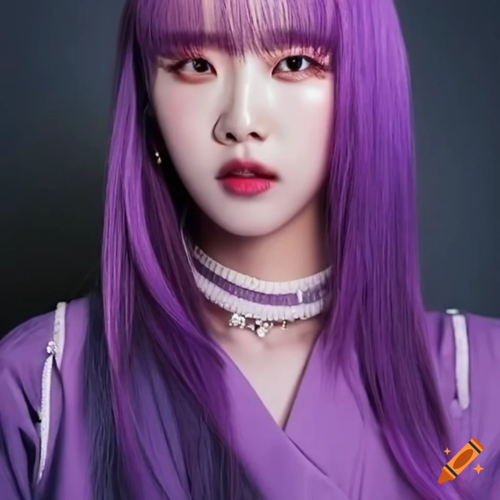 Kpop girl group with purple makeup in model-shoot style on Craiyon