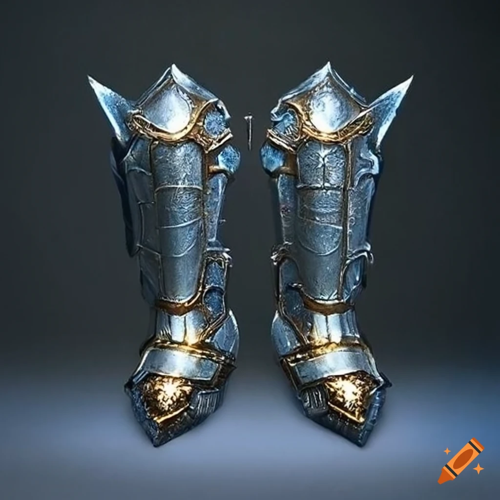 Medieval pair of adorned mithril plated knight boots for rpg game on ...
