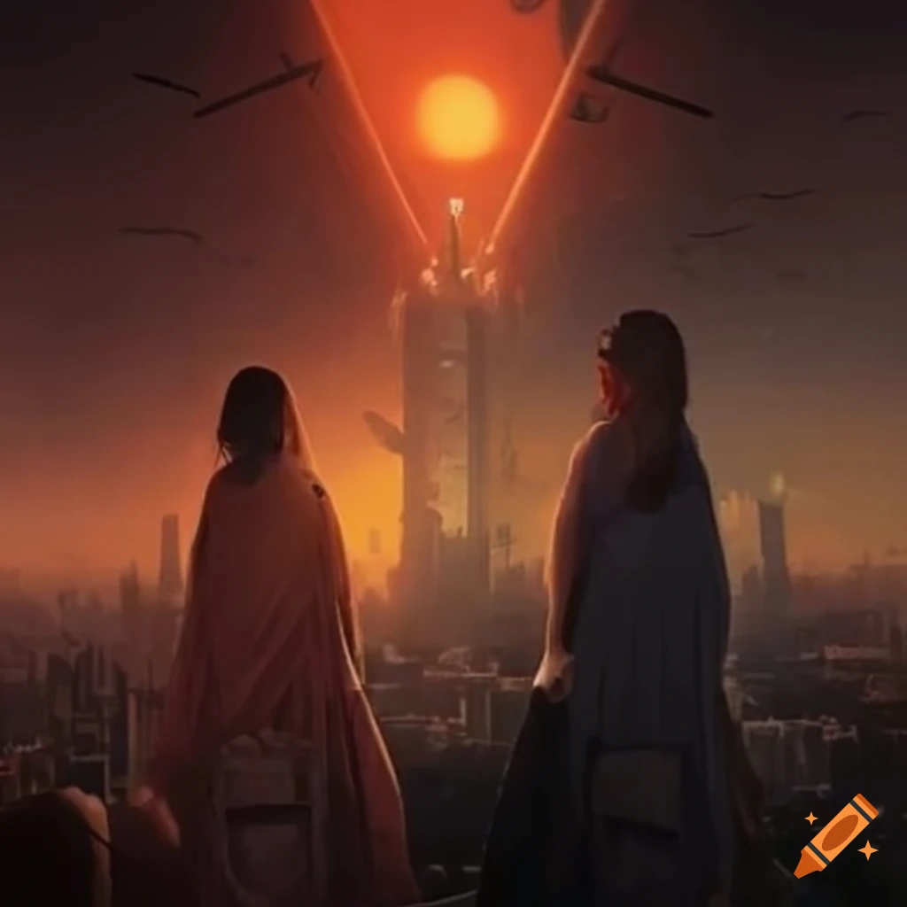 Dystopian future art portraying fragilities of humanity and a falling ...