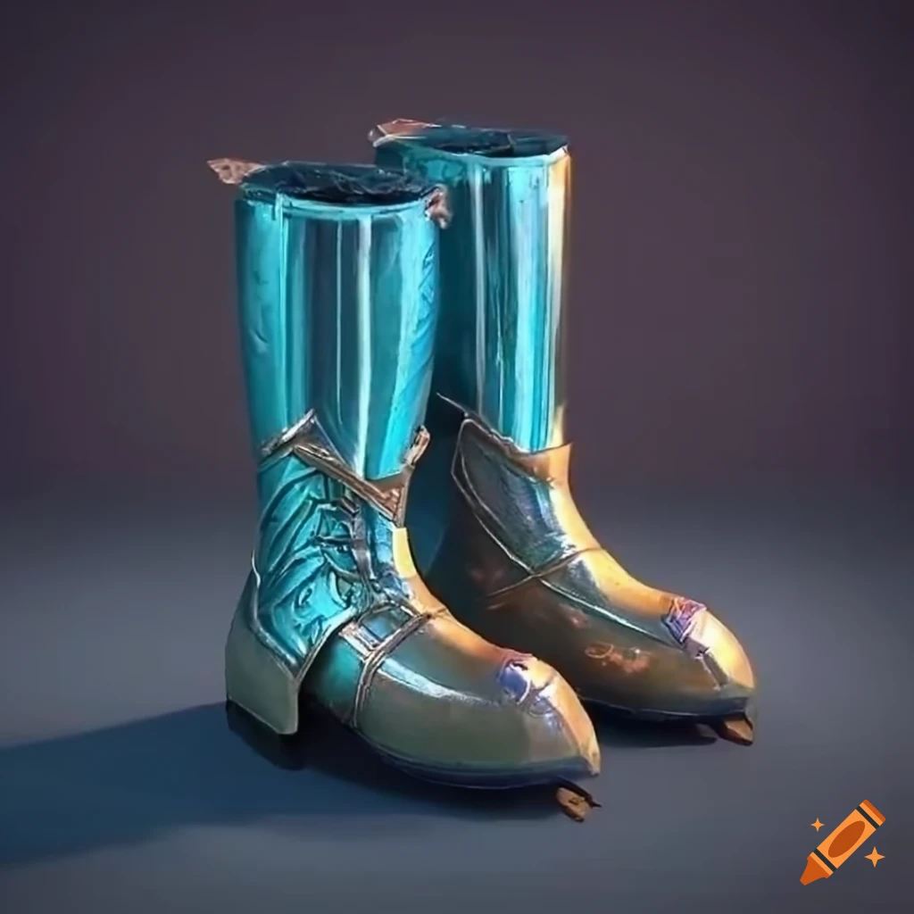 Enchanted mithril boots for knight's armor in RPG game on Craiyon