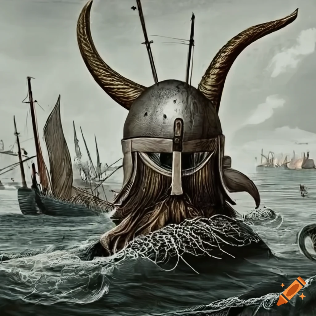 Fish Viking army attacking historic battle scene on the beach with ...