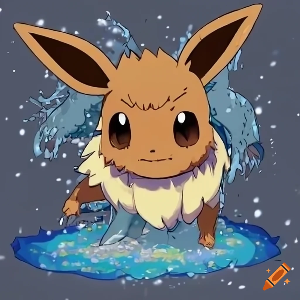 Anime version of Eevee splashing in a puddle on Craiyon