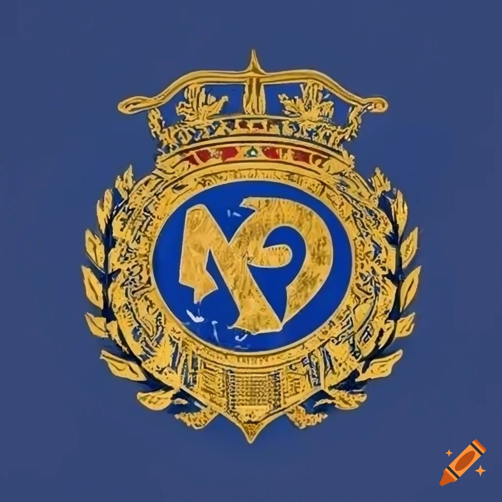 Dark blue football club logo with golden and silver ornaments ...