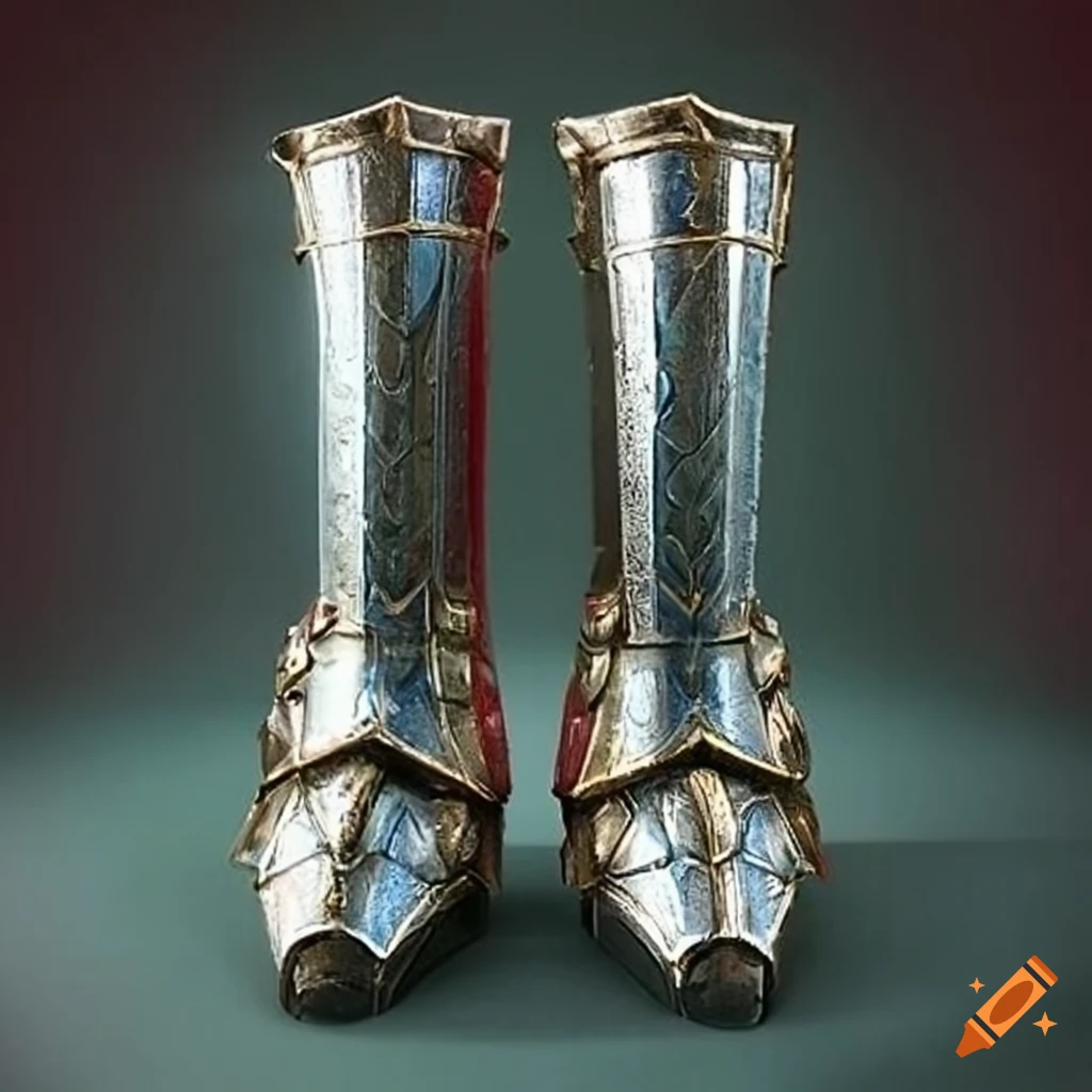Adorned mithril plated knight boots in a fantasy design for rpg game on ...