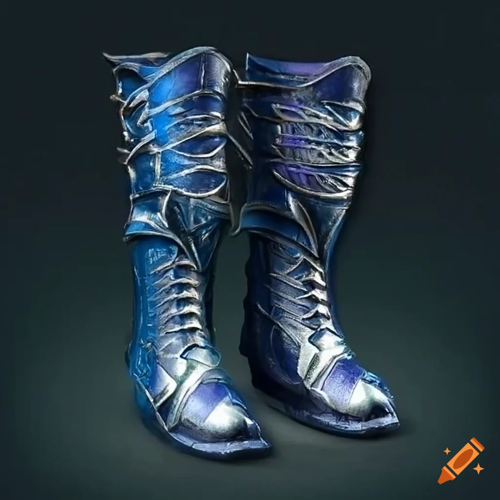 Legendary enchanted mithril boots for an RPG knight's armor ensemble on ...