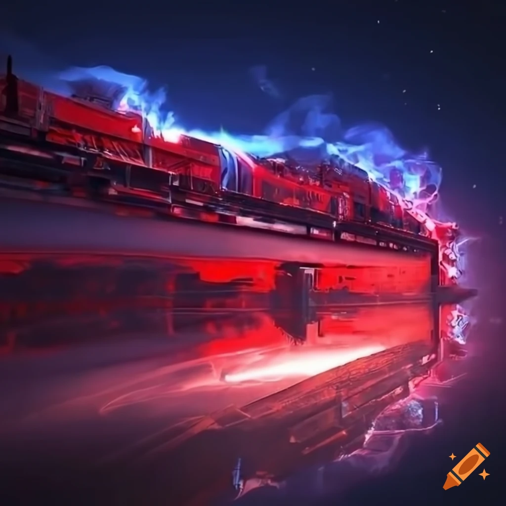 Transparent photorealistic train with red and blue lightning details on ...