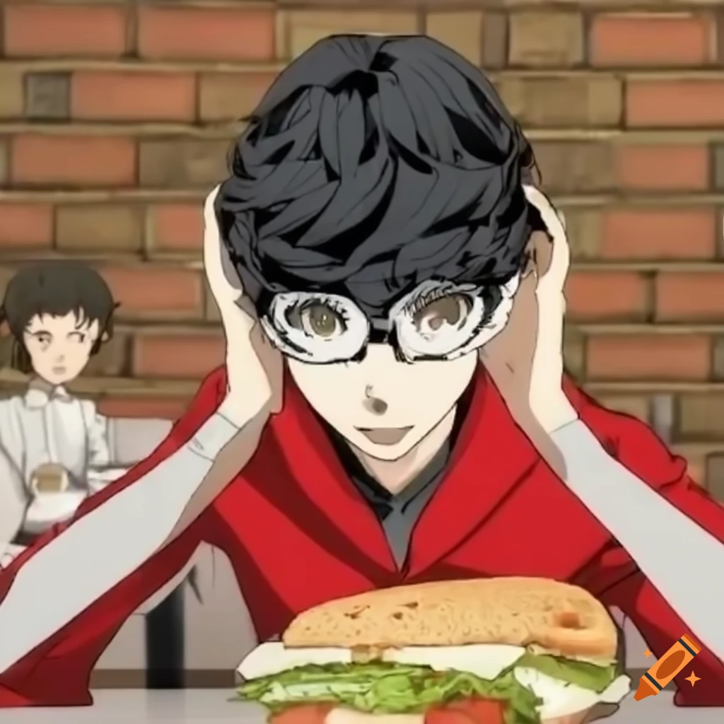 Persona 5 protagonist enjoying a meal at Subway restaurant on Craiyon