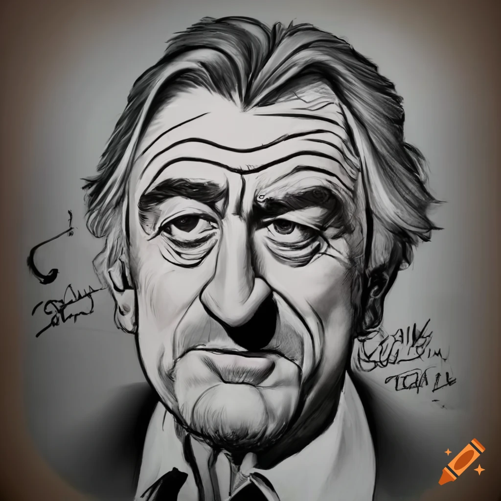 Caricature of a famous actor with intense expression on Craiyon