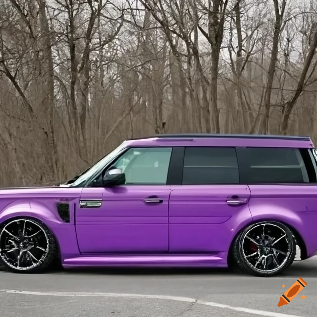 2004 purple Land Rover HSE with wide body kit and low stance on Craiyon