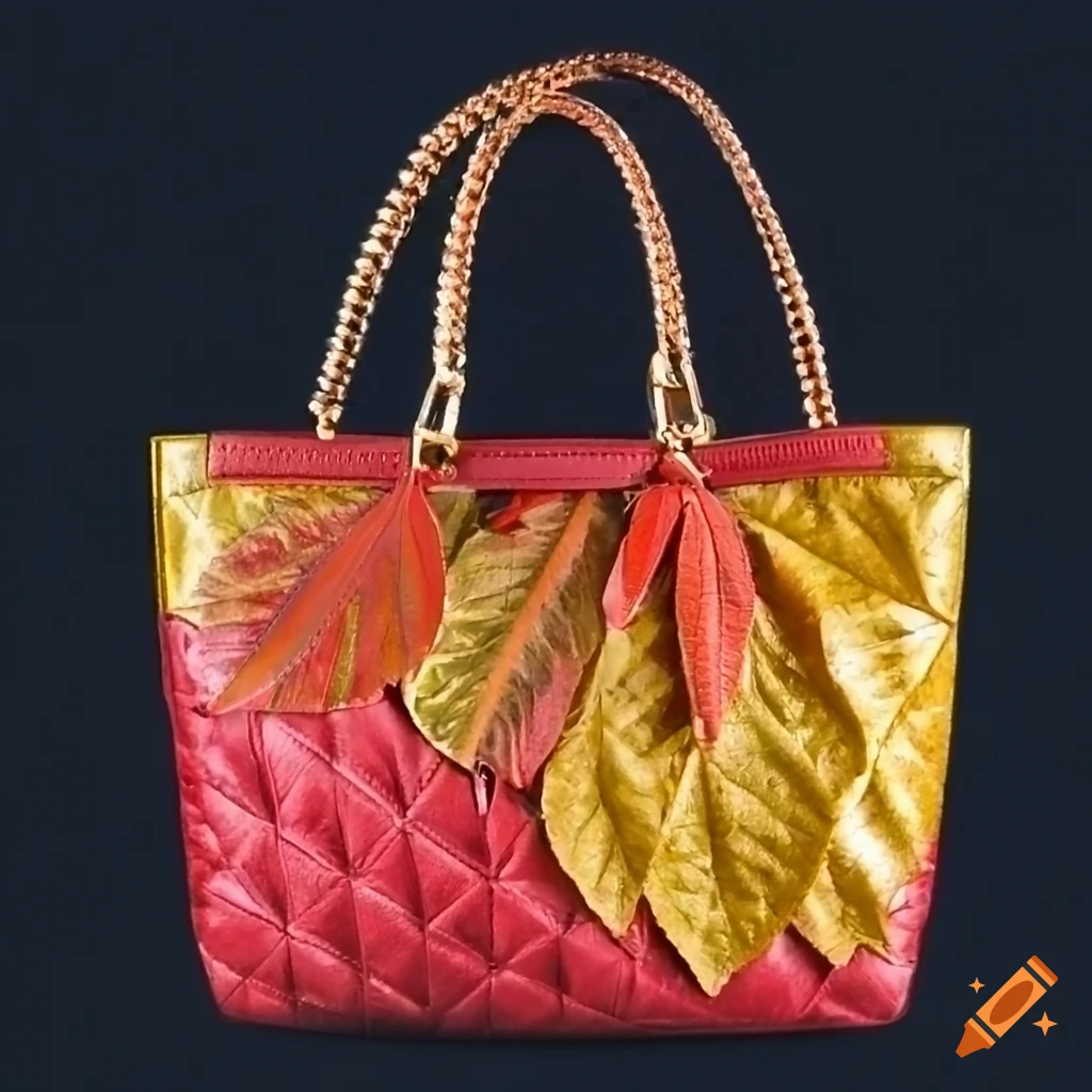 Fashionable handbag made of autumn leaves in the shape of a leaf on Craiyon