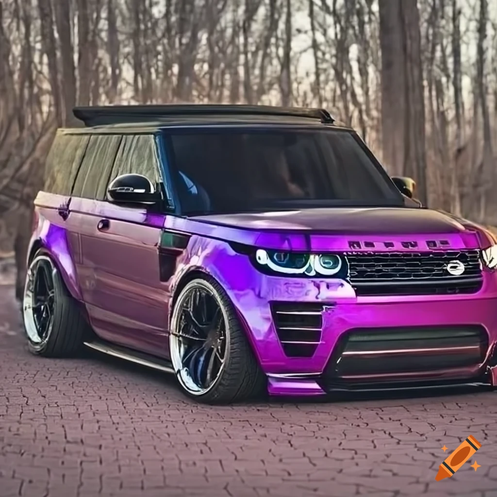 Purple land rover hse with wide body kit and black rims on Craiyon