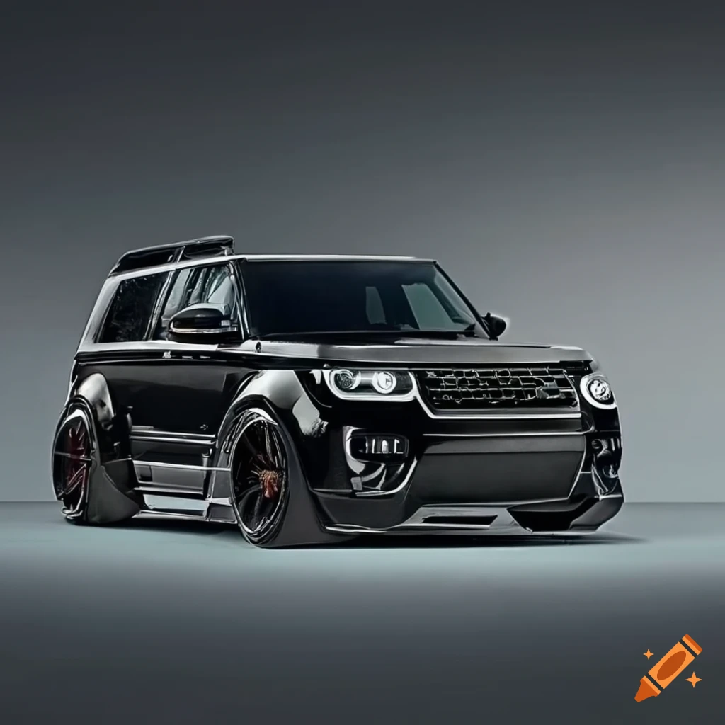 Custom black land rover hse with ultra-wide body kit and slick tires on ...