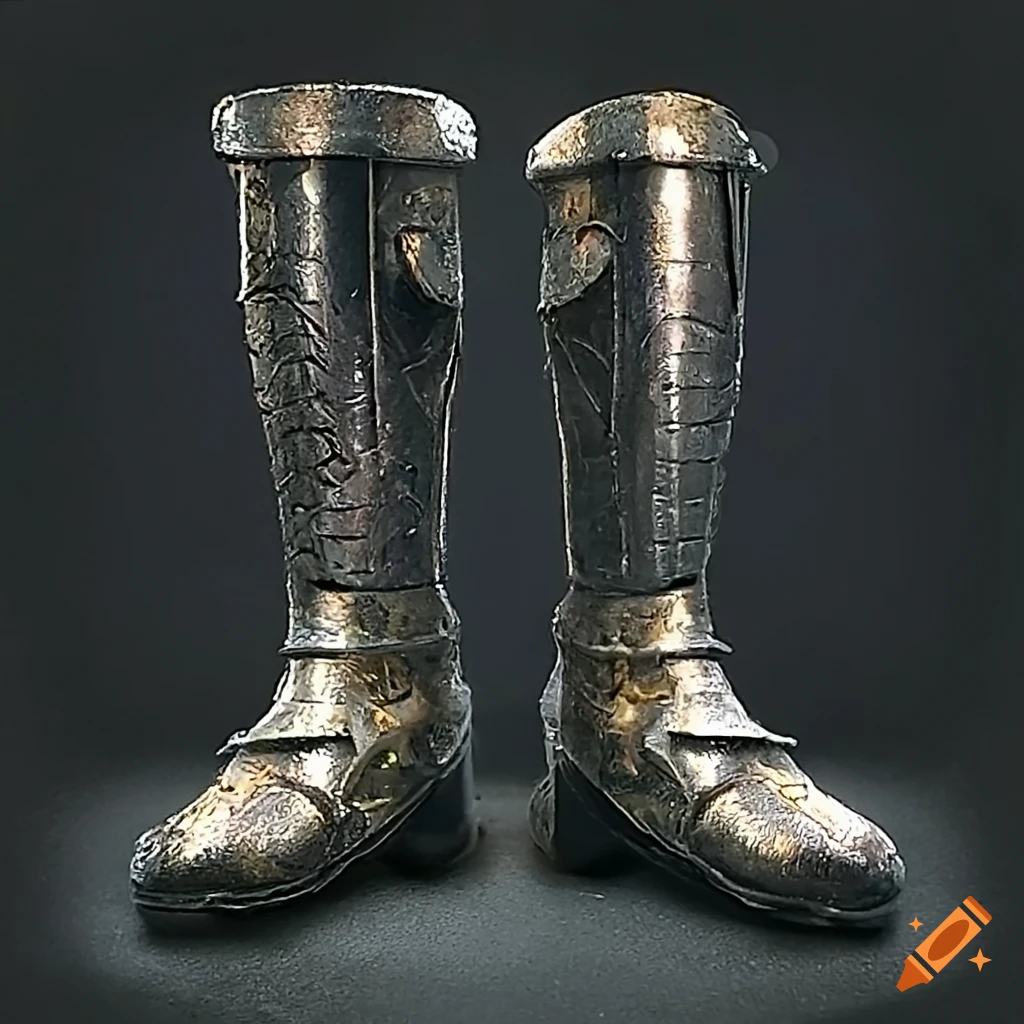 Pair of mystical Mithril-plated medieval knight boots for RPG ...