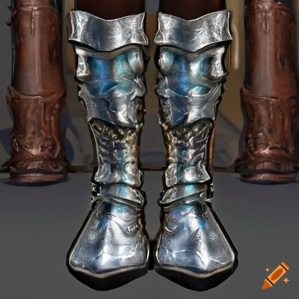 Adorned mithril plated knight boots in a fantasy design for rpg ...