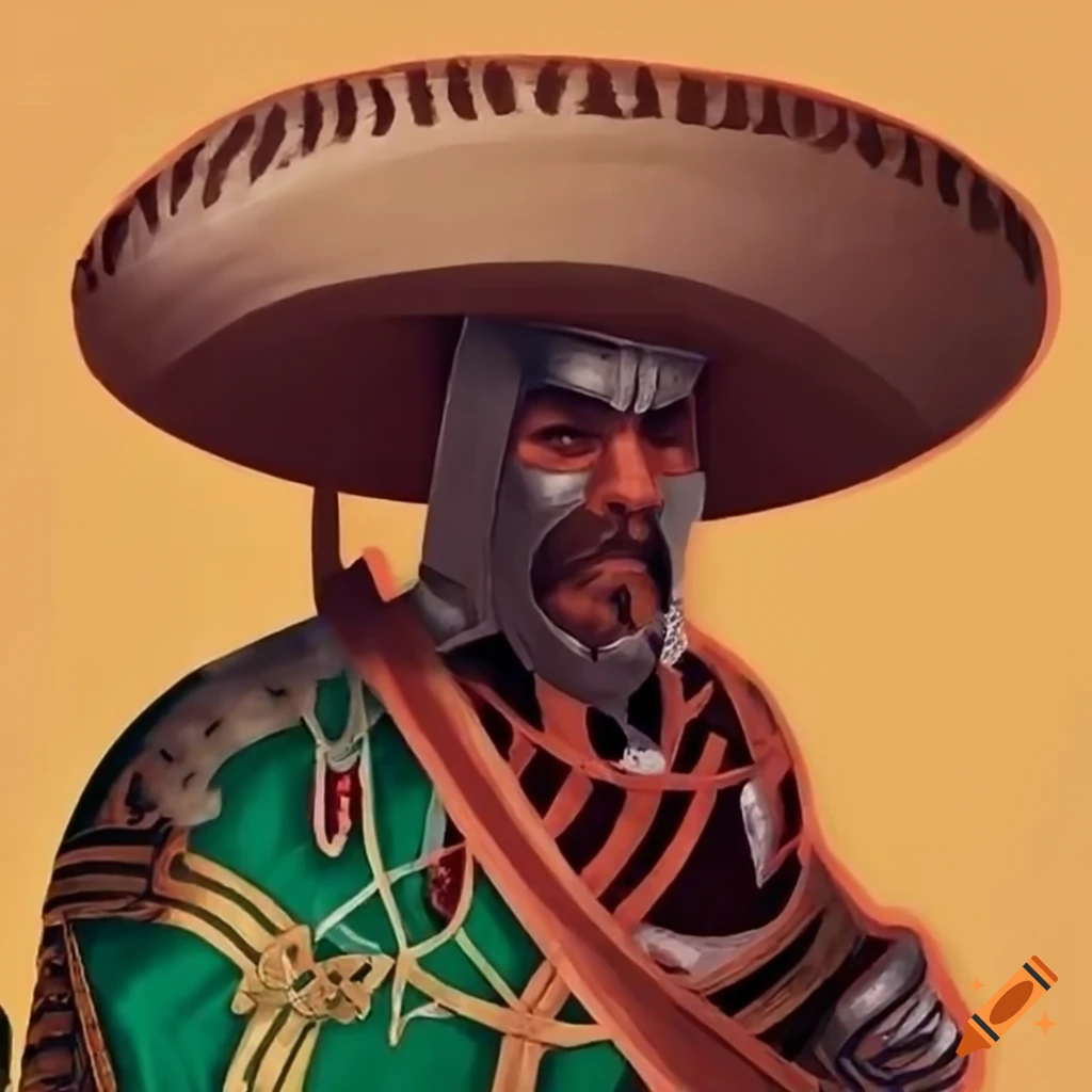 Mexican knight guarding a taco Cathedral with a sombrero on Craiyon