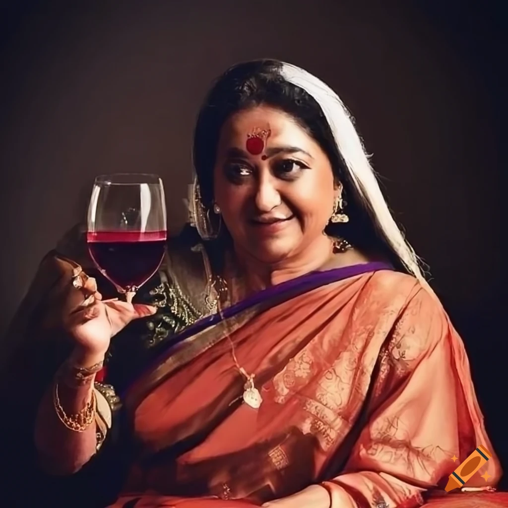 Renowned singer shubha mudgal in saree doing cheers with a glass of red ...