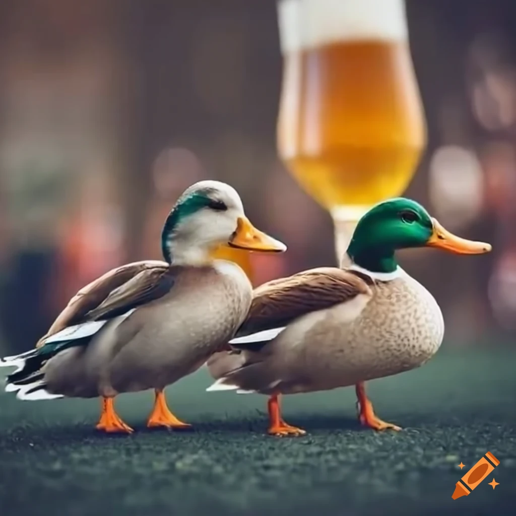 Ducks drinking beer at a football public viewing in germany on Craiyon