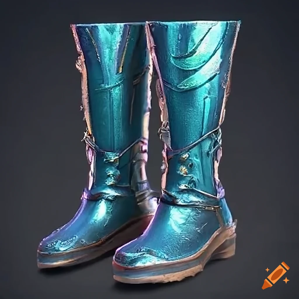 Legendary enchanted mithril boots for RPG game knight's armor on Craiyon