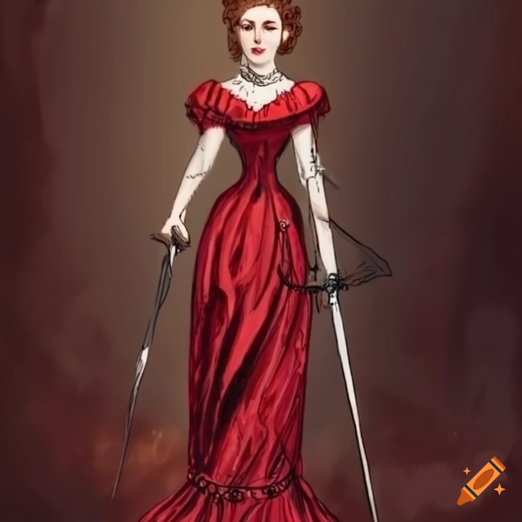 Victorian era red queen holding a rapier on Craiyon