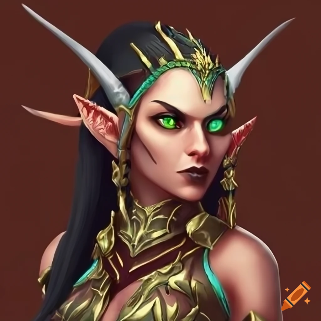 Draconic elf in gold scaled armor with heterochromia on Craiyon