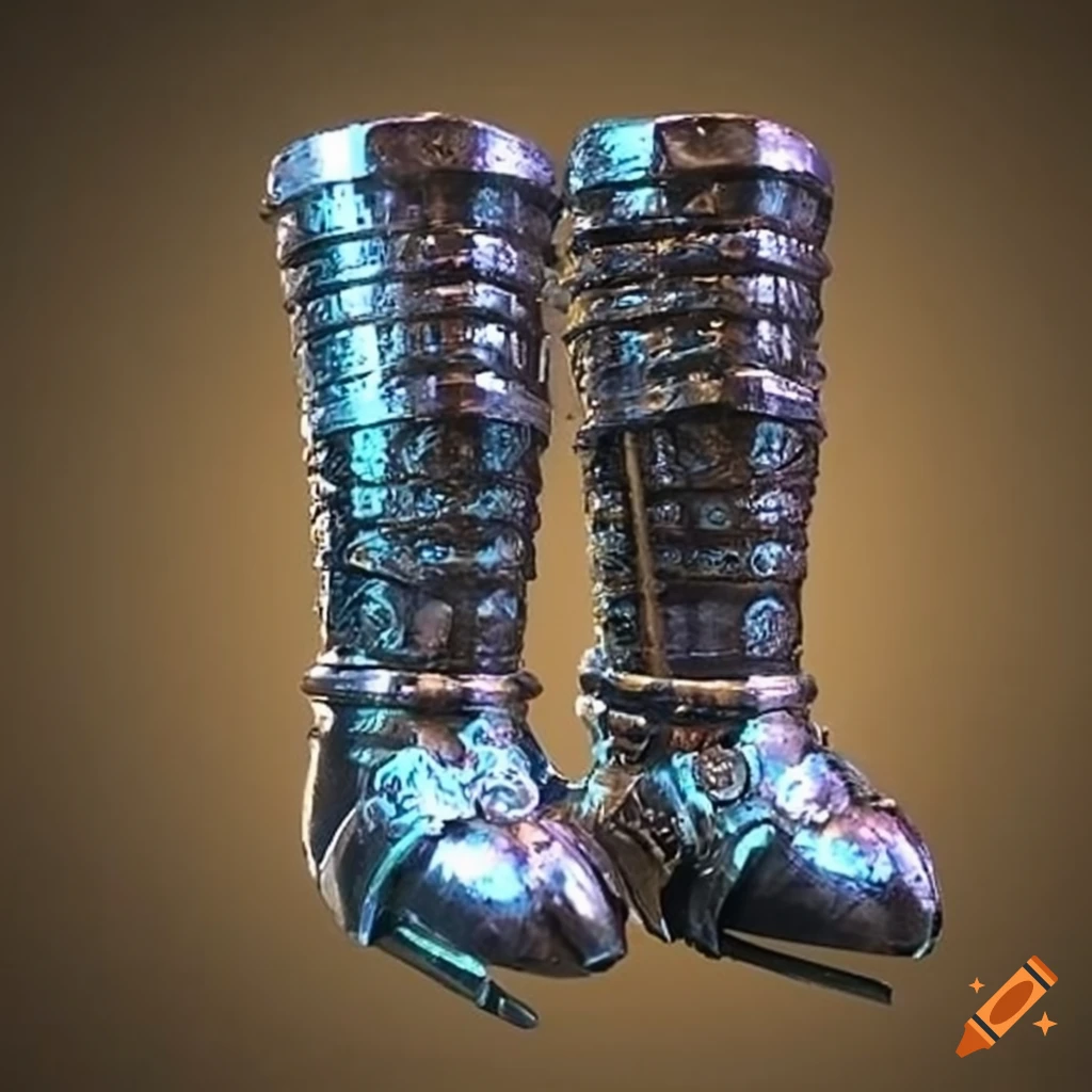 Adorned mithril plated knight boots for a leg armor slot in an rpg game ...