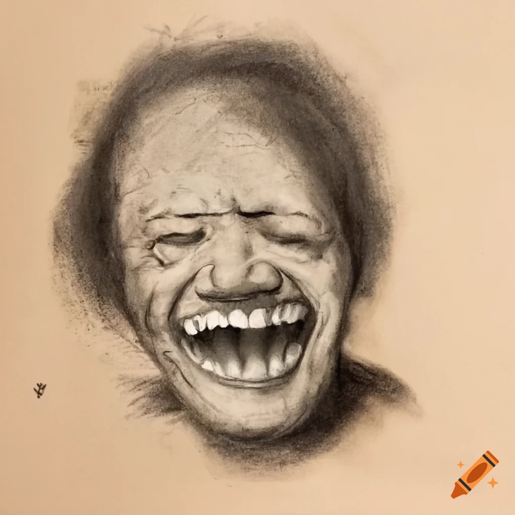 Charcoal drawing of a man with a unique smile on tan paper on Craiyon