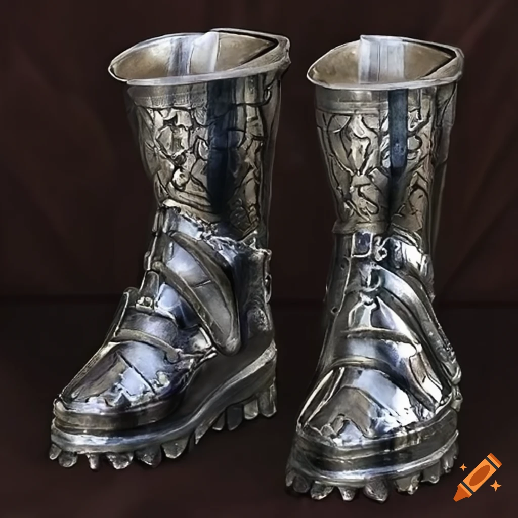 Adorned mithril plated knight boots for leg armor slot in rpg game on ...