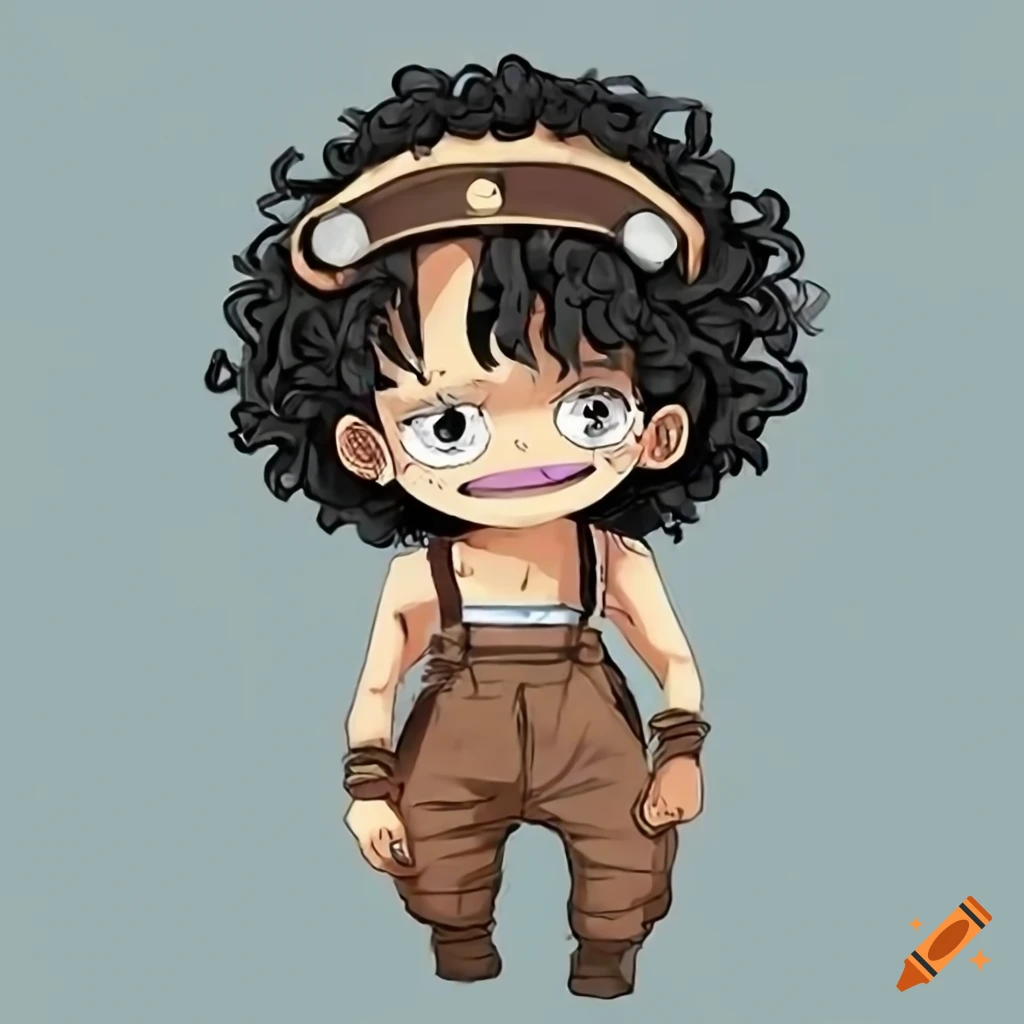 Chibi version of One Piece character Usopp in black curly hair, goggles ...