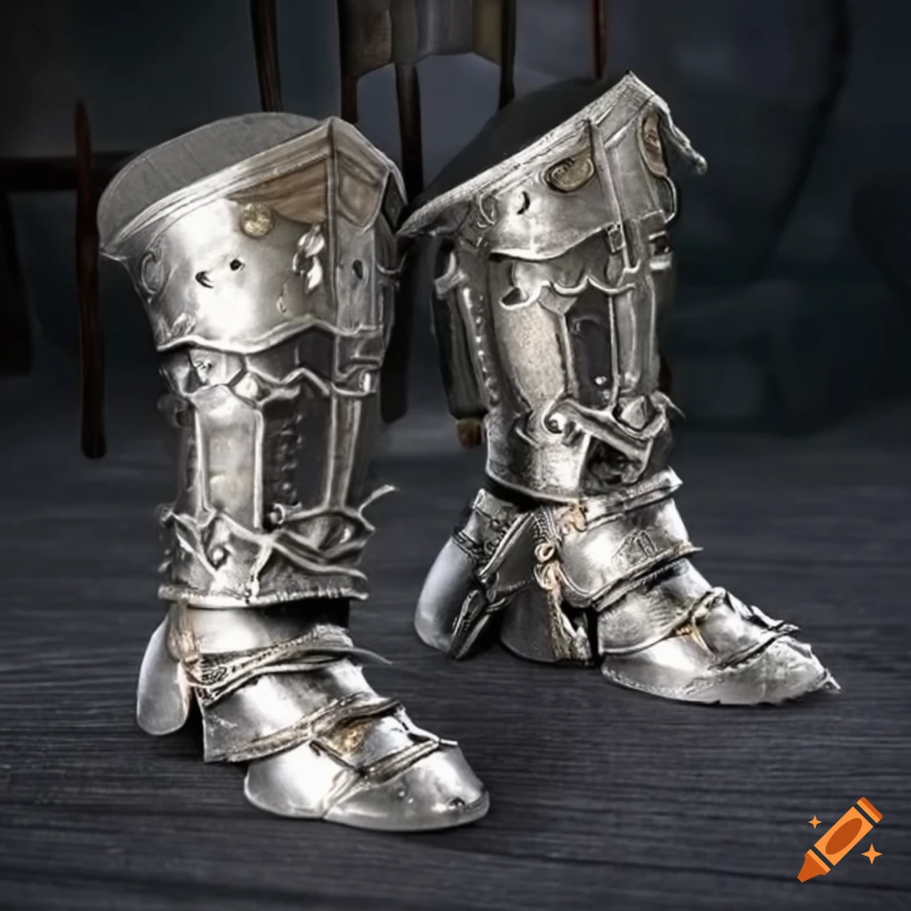 Adorned mithril-plated knight boots for the leg armor slot in an rpg ...