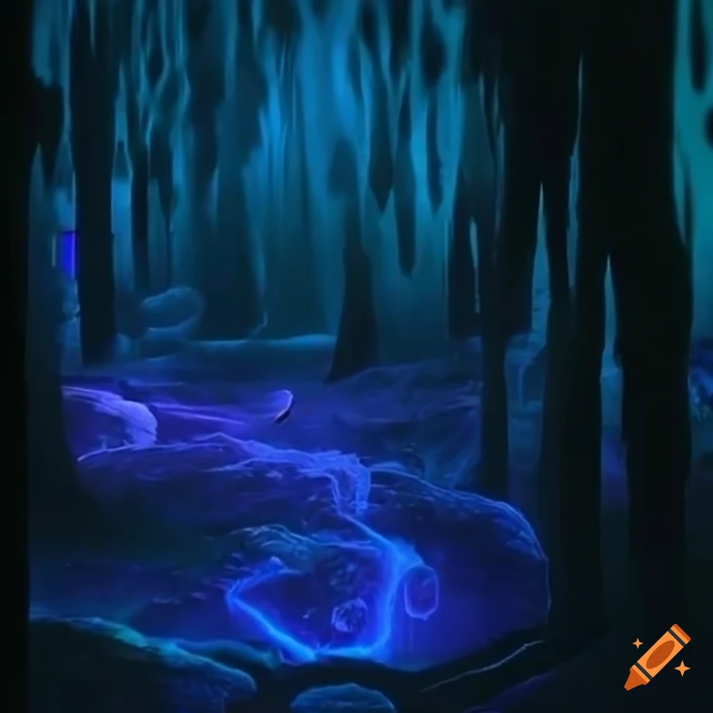 Biopunk paradise with glowing bioluminescent trees in a surreal forest ...